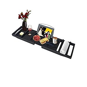 ZHTYRE Bathtub Tray Bathtub Shelf Extendable Bathtub Shelf with Bamboo Bookshelf and soap Tray 1 or 2 Person Bath and Bed Tray (Black) (Black)