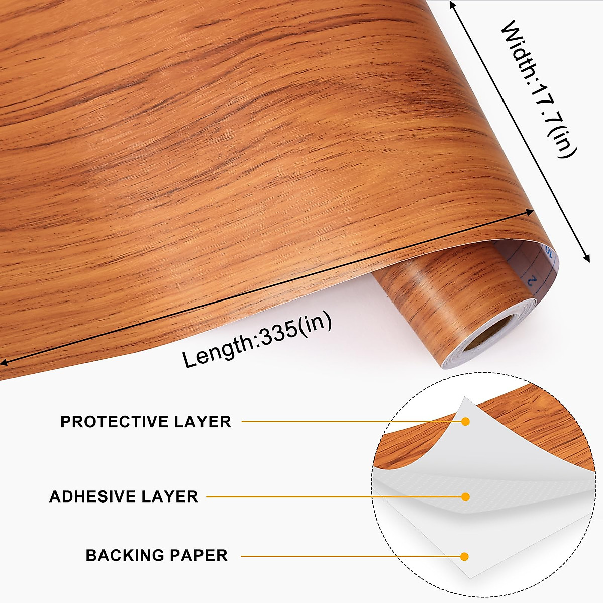 HATOKU 17.7" x 355" Brown Wood Peel and Stick Wallpaper, Contact Paper for Cabinets PVC Self Adhesive Wallpaper for Desk Drawer Shelf Liner