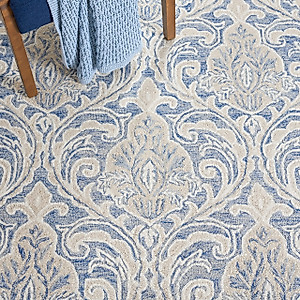 SAFAVIEH Micro-Loop Collection Area Rug - 8' x 10', Ivory & Blue, Handmade Wool, Ideal for High Traffic Areas in Living Room, Bedroom (MLP532A)