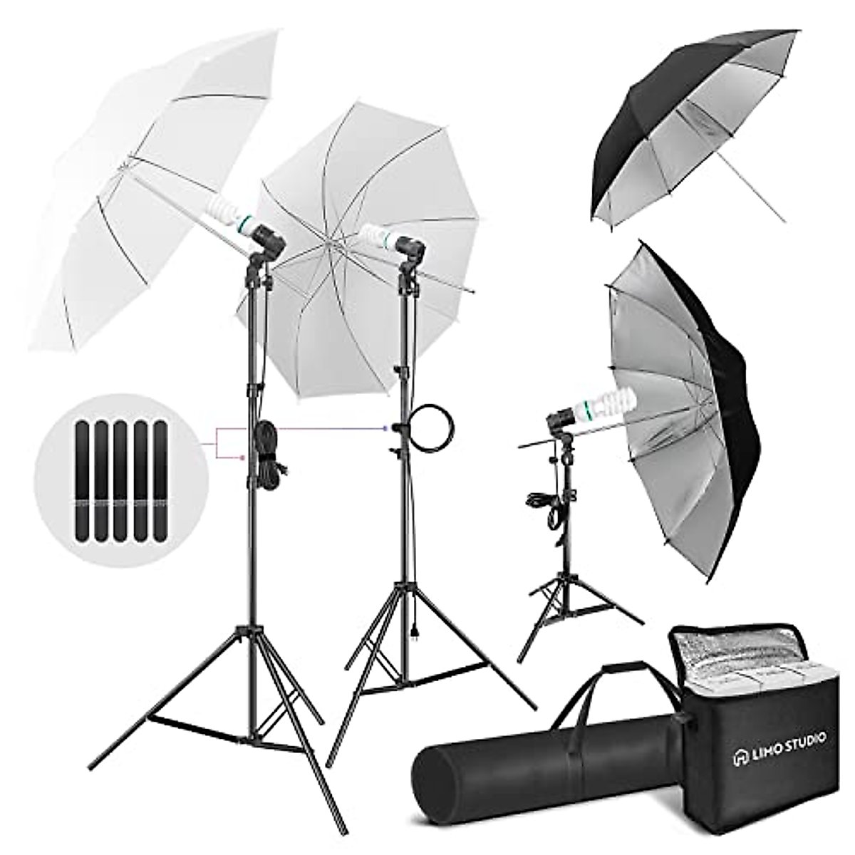 LimoStudio, 700W Output Lighting Series, LMS103, Soft Continuous Lighting Kit for White and Black Umbrella Reflector with Accessory and Carry Bag