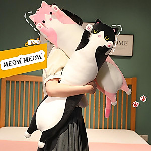 Werdast Black Cat Long Plush Pillow Kitty Stuffed Animals Soft Sleeping Throw Pillow Doll Toy Gift(Black,18inches)