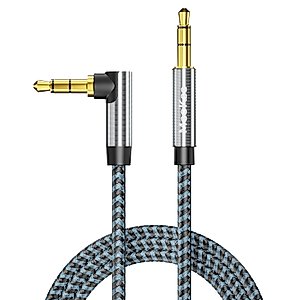 Meokse 3.5mm Audio Cable Male to Male 2FT/0.6M Stereo Aux Cord 90 Degree Right Angle Aux Cable Nylon Braided Aux Cable Compatible with Beats iPhone Tablets Speakers 24K Gold Plated