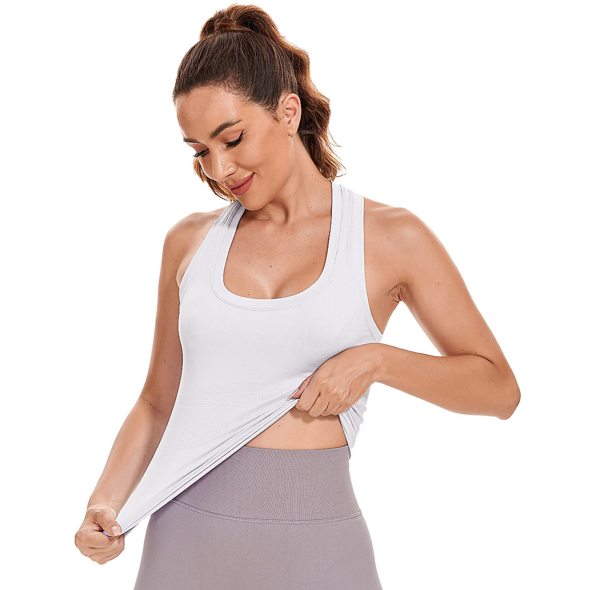 MathCat Workout Tank Tops for Women Sleeveless Gym Tops Seamless Racerback Athletic Yoga Shirts White