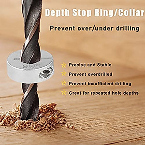 Aluminum Stop Collar Set Drill Bit Depth Stop Superior Split Ring Design - 8 Piece Set (1/2", 7/16”, 3/8”, 5/16”, ¼”, 7/32”, 3/16”, 1/8”) Drill Bit Holder