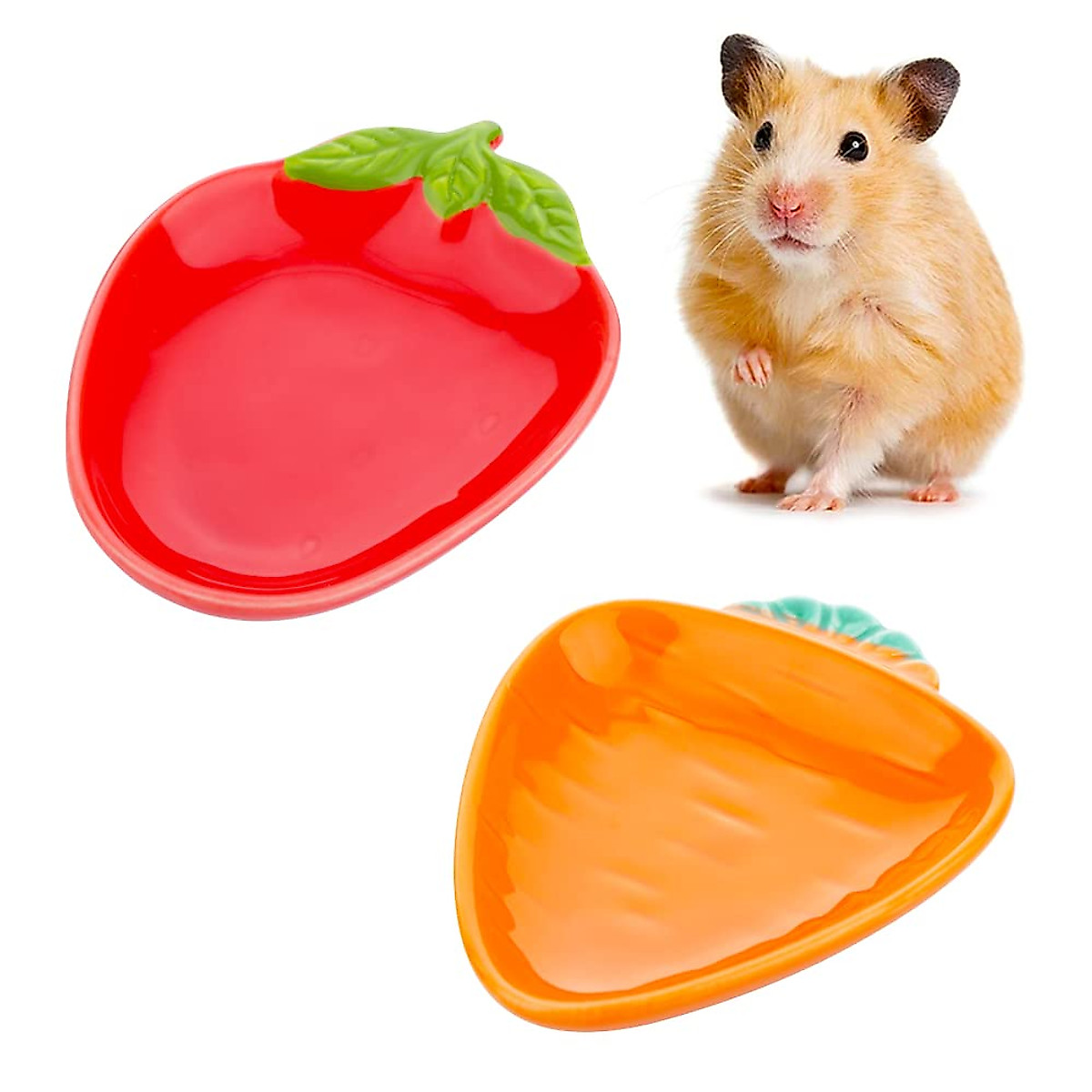 2 Pcs Hamster Ceramic Food Bowl, Cute Shape Anti-Turning Dish for Hamster Gerbil Hedgehog Guinea Pig Rat Rodent