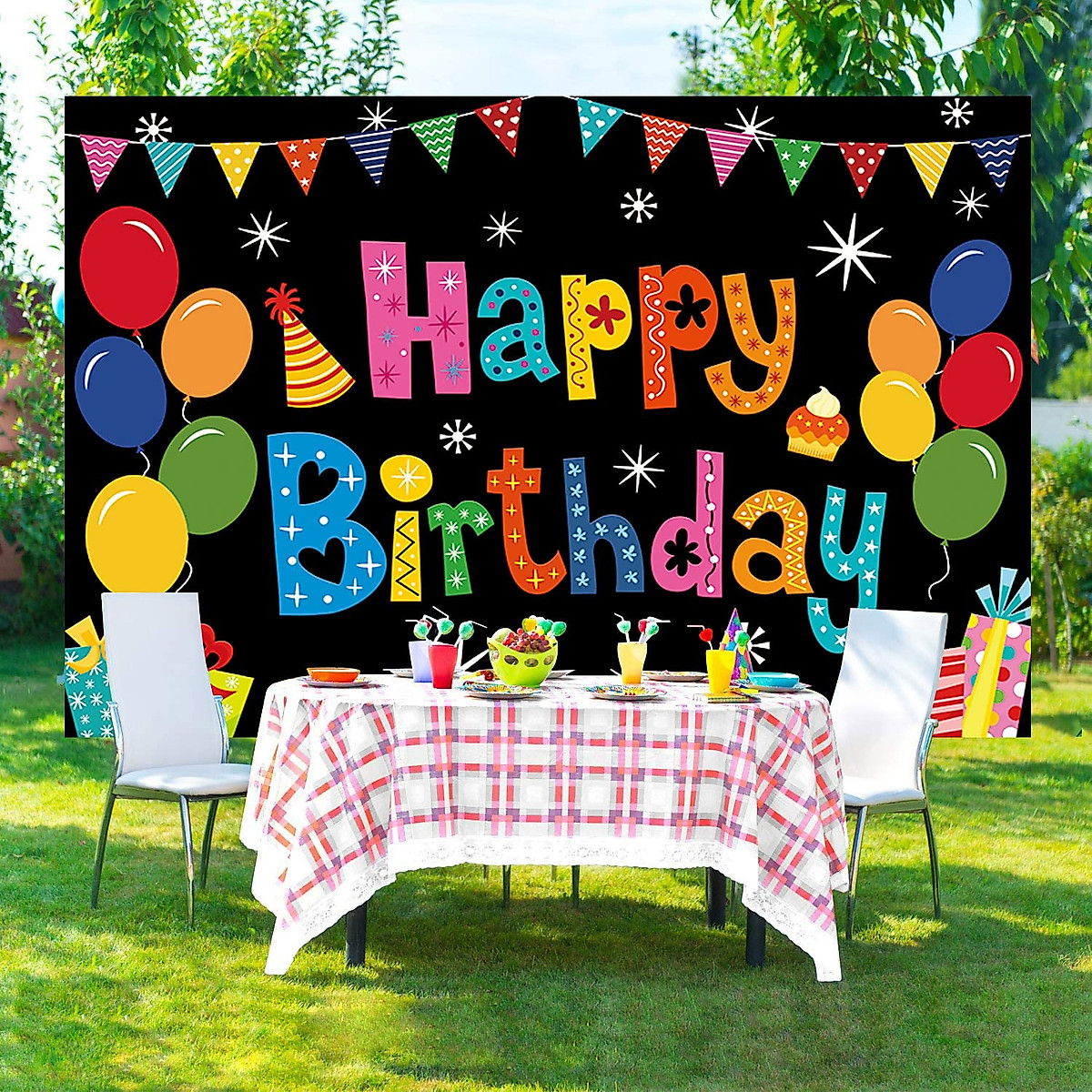 DIZHI Happy Birthday Banner Backdrop Colorful Happy Birthday Party Decorations Large Happy Birthday Yard Sign Backdrop for Baby Shower Birthday Party Indoor Outdoor Decoration Supplies 5x3ft