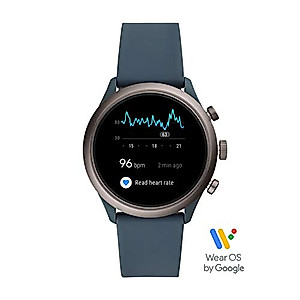 Fossil Men's Gen 4 Sport Heart Rate Metal and Silicone Touchscreen Smartwatch, Color: Grey, Blue (FTW4021)