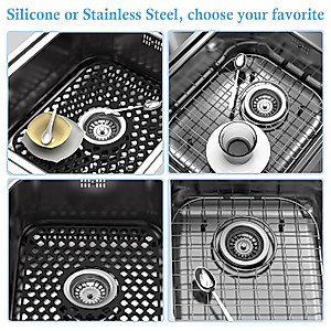 BEHOK 2 Pack Silicone Sink Protectors for Kitchen Sink, Bathroom Sink, 13.58"x 11.6" Heat-resistant Sink Mat, Non-Slip and Durable Sink Protector Silicone, Center Drain, Black