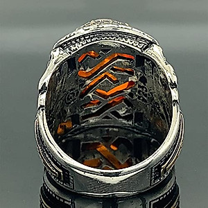 Mens Handmade Ring, Amber Stone Ring, Honey Amber Ottoman Mens Ring, Natural Stone, Men Ring, Gift for Him, 925k Sterling Silver Ring