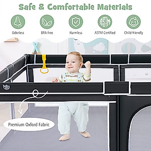 GLACER Baby Playpen 81"x59", Extra Large Playard with Gate, Non-Slip Design Base, Indoor & Outdoor Kids Activity Center, Safety and Sturdy Play Yard Fence, Black