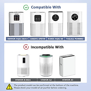 A1 Filter Compatible with VEWIOR Air Purifie-r A1, HQSC-50, HQKJ-80, AMEIFU AP01W, KOIOS HQKJ-50 Tailulu PUR0003, H13 True HEPA Filter for VEWIOR A1 Air Purifie-r Replacement Filter, 2 Pack