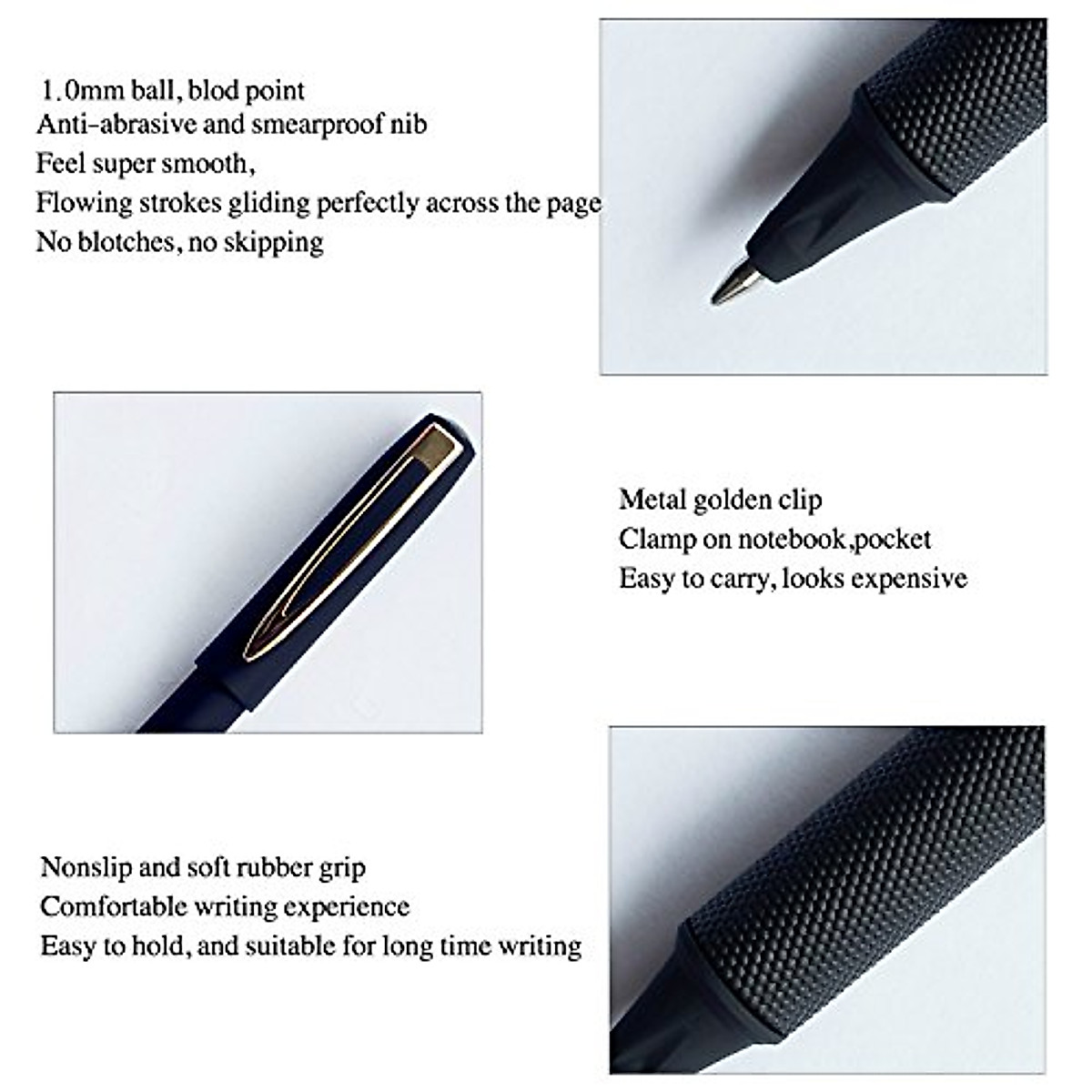 Kihamp Pens,Black lnk Pens Kits,Gel Pens,Office Pen, Black,1.0mm 12-Count (Bold Point, Golden)