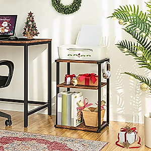 HOOBRO Mobile Printer Stand, 3-Tier Printer Cart Under Desk with Storage, Industrial Adjustable Rolling Cart , Sturdy Little Table on Wheels for Home Office, Rustic Brown and Black BF28PS01