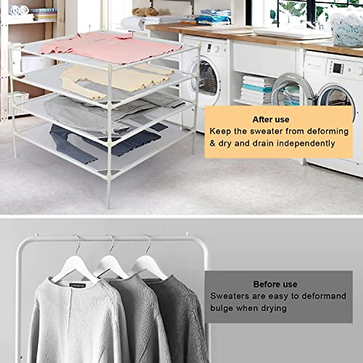 johgee Clothes Drying Rack, 4-Layer Sweater Laundry Drying Rack, Mesh Drying Rack Clothing for Indoor & Outdoor,White