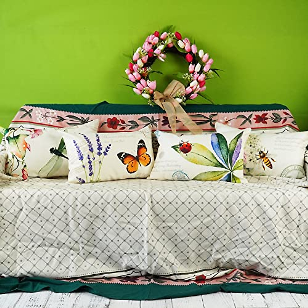 ONWAY Outdoor Patio Decor Throw Pillow Covers 12x20 Set of 4 Summer Spring Garden Farmhouse Decorations Cushion Cases for Porch Couch Sofa Bench