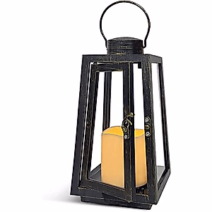 Decorative Lanterns with Timer, 10" Outdoor Candle Lantern with LED Candles - Hanging Lanterns for Home Wedding Vintage Decor - Plastic with Bronze Undertones