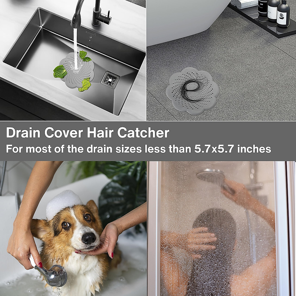 Premium Sink Filter and Shower Drain Cover Hair Catcher - Kitchen Sink Drain Strainer and Bathtub Drain Plug - Pack of 2
