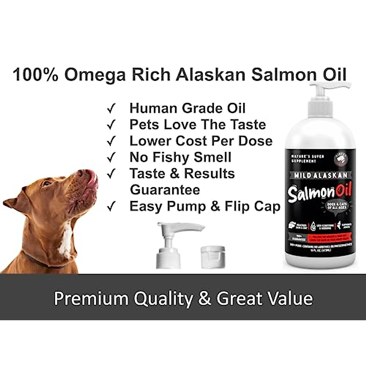 Pure Wild Alaskan Salmon Oil for Dogs & Cats - Relieves Scratching & Joint Pain, Improves Skin, Coat, Immune & Heart Health. All Natural Omega 3 Liquid Food Supplement for Pets. EPA + DHA Fatty Acids