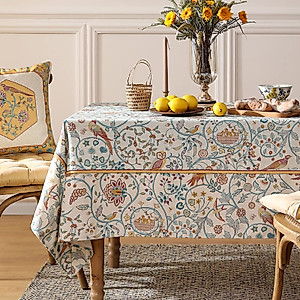 patdrea Floral Linen Table Cloth Durable Breathable Tabletop Cover Dacorative Kitchen Dining Tablecloth for Rectangular Square Tables for Parties,Holiday 63"x 94"