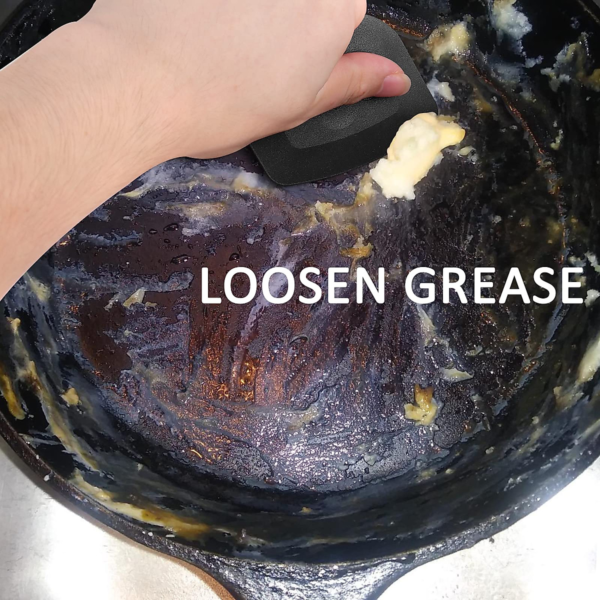 Azureblue Pan Scraper Dish Scraper Food Scraper Tool Plastic Pot Scraper Kitchen Scraper Grease Scraper Cast Iron Skillet Pan Scraper Tool for Cleaning (3 Pcs, Black)