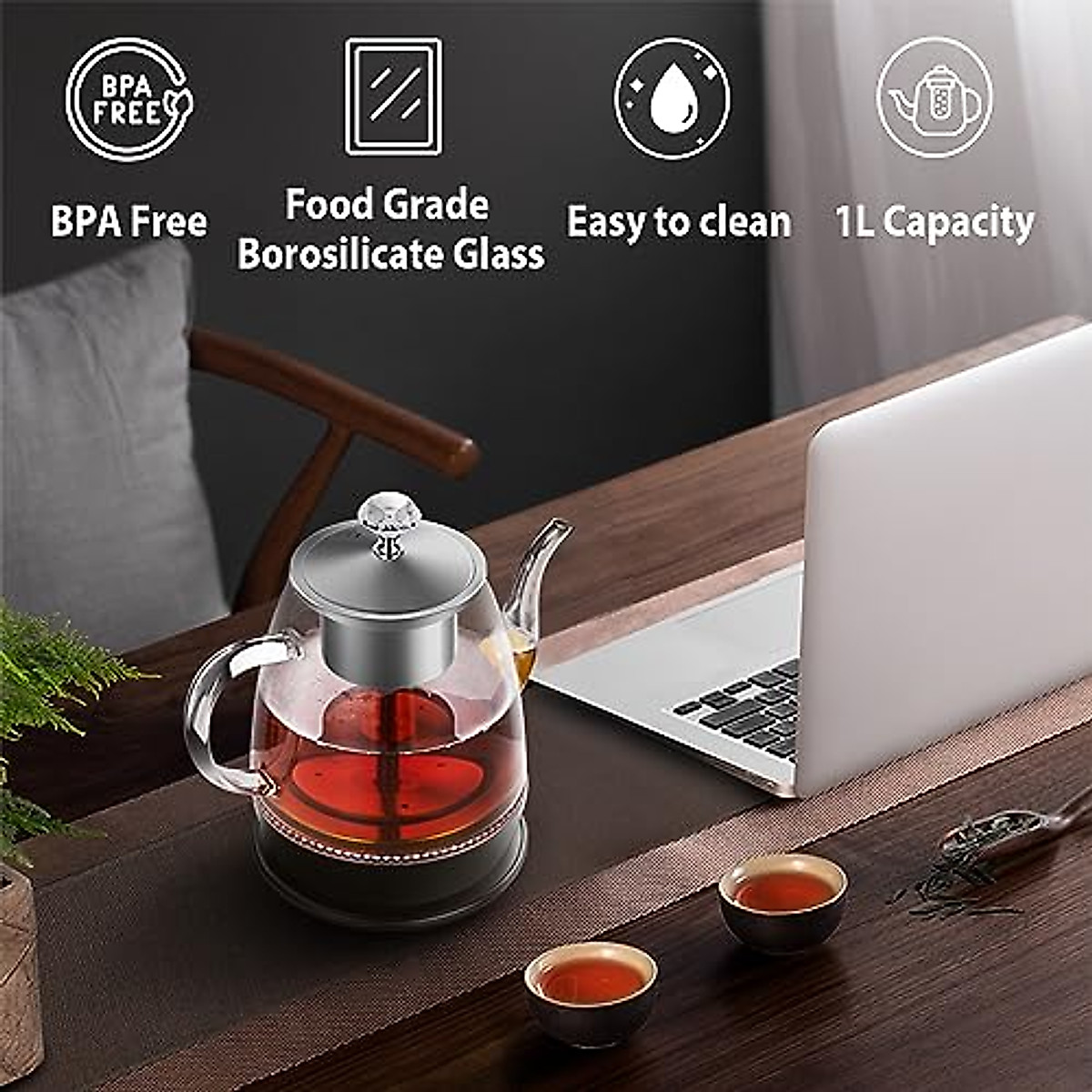 Topwit Electric Kettle, Electric Tea Kettle with Automatic Sprinkling for Tea-brewing, Keep Warm and Dual Modes Electric Tea Maker, 1L Pour Over Teapot & Hot Water Kettle with Stainless Steel Infuser