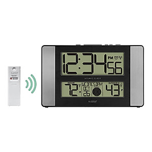 La Crosse Technology Atomic Digital Clock with Temperature and Moon Phase, Aluminum Finish (513-1417AL)