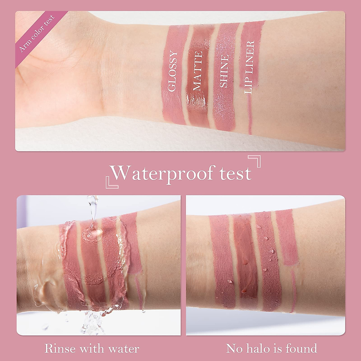 Espoce Lipstick and Lip Liner Set, 4 Pcs Matte Glossy Shiny Lip Gloss and Lip Liner Kit, Non-Sticky and Long Lasting