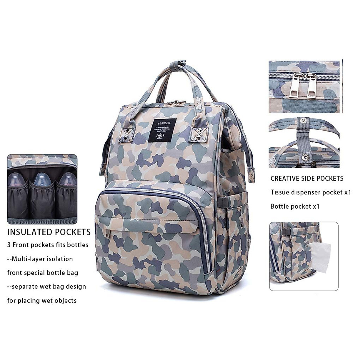 Starte Camo Diaper Bag Backpack, Large Multifunction Waterproof Travel Backpacks for Mom/Dad with Insulated Pockets&Stroller Straps,Durable Maternity Baby Nappy Bags