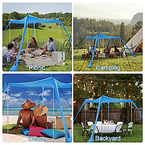 Beach Tent Sun Shelter with UPF 50+ UV Protection, Beach Canopy Sun Shade 11x11 FT with Sandbags, Poles and Ground Pegs and Anti-Wind Ropes, Pop Up Tent for Camping, Backyard and Picnics