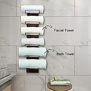 Rustic Towel Racks for Bathroom Wall Mounted, Wood and Metal Towel Holder, 6 Tier Shelf Holder for Shower & Hand Towels of Bathroom