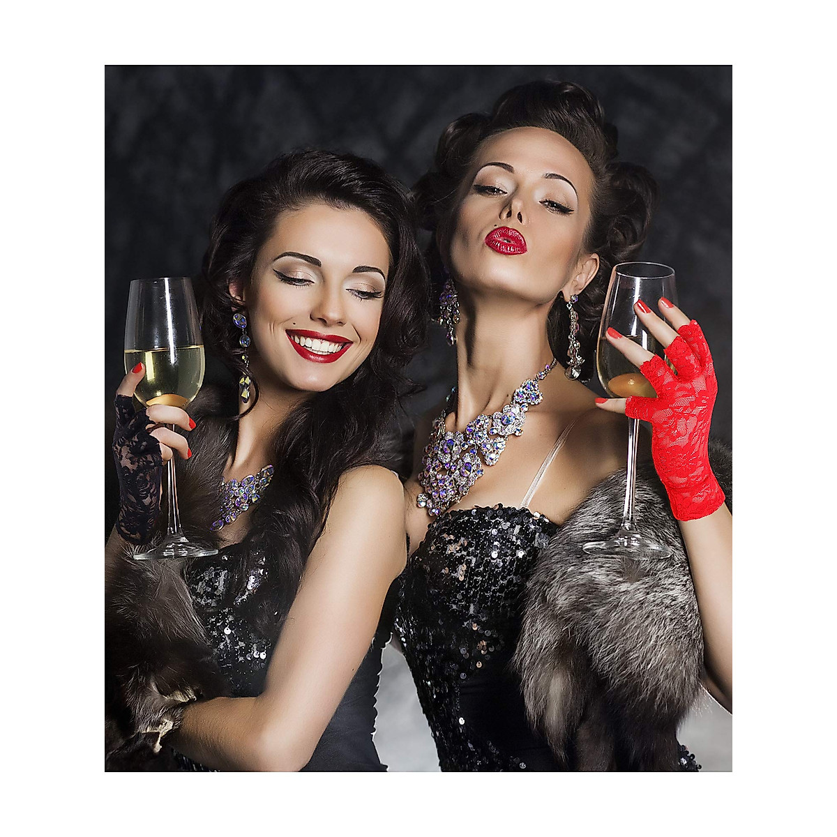 3 Pairs Women Lace Gloves Floral Lace Gloves Sun Protection Lace Gloves Dressy Gloves for Wedding Dinner Parties (Classic Style)