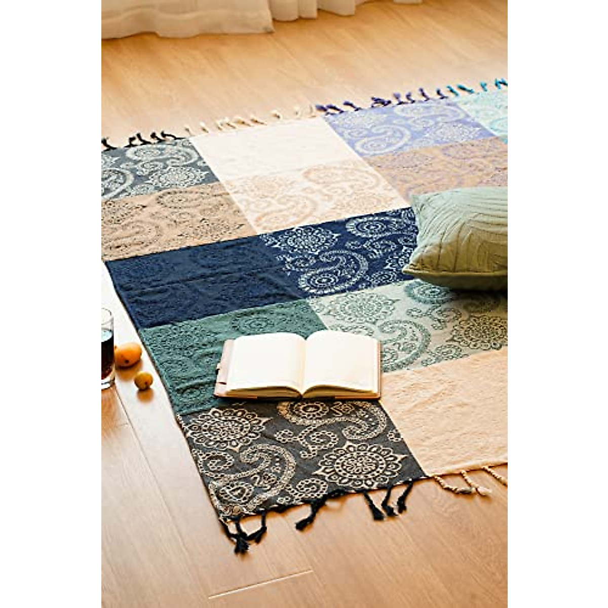 Knit Woven Super Soft Chenille Throw Blanket with Tassels Bohemian Throw Covers Large Couch Furniture Sofa Chair Loveseat Recliner Over Sized Cover (Flower, L (87" x 102"))