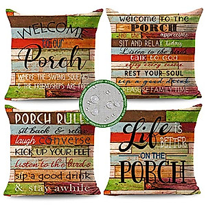 JOJOGOGO Outdoor Porch Pillow Covers 18x18 Waterproof Set of 4 Outdoor Patio Throw Pillows Front & Back Porch Decor for Patio Furniture Porch Swing Garden Hammock Chair