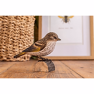 WILDLIFEGARDEN Wildlife Garden Pine Siskin DecoBird, Artisanal Hand-Carved Wood Replica, Ornithologist Approved Life-Like Figurine Designed in Sweden
