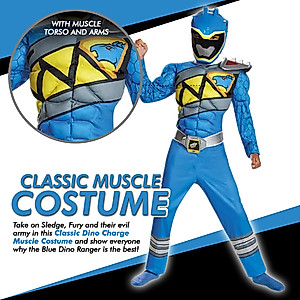Blue Power Rangers Costume for Kids. Official Licensed Blue Ranger Dino Charge Classic Muscle Power Ranger Suit with Mask for Boys & Girls, Small (4-6)