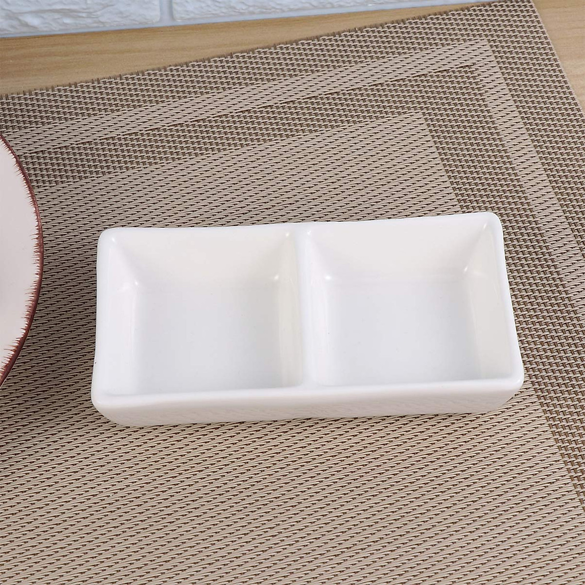 BESTonZON Serving Dishes 5.5 Inch White Ceramic Appetizer Serving Tray 2-Compartment Sauce Dishes Divided Snack Dishes for Dish Soy Sauce (White) Serving Platter