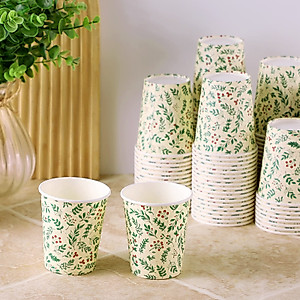 Panelee 100 Pieces 9 oz Christmas Paper Cups Christmas Holly Cups Disposable Paper Coffee Cup for Christmas Party Supplies Xmas Cups for Holidays Coffee Tea Cold Hot Drinks