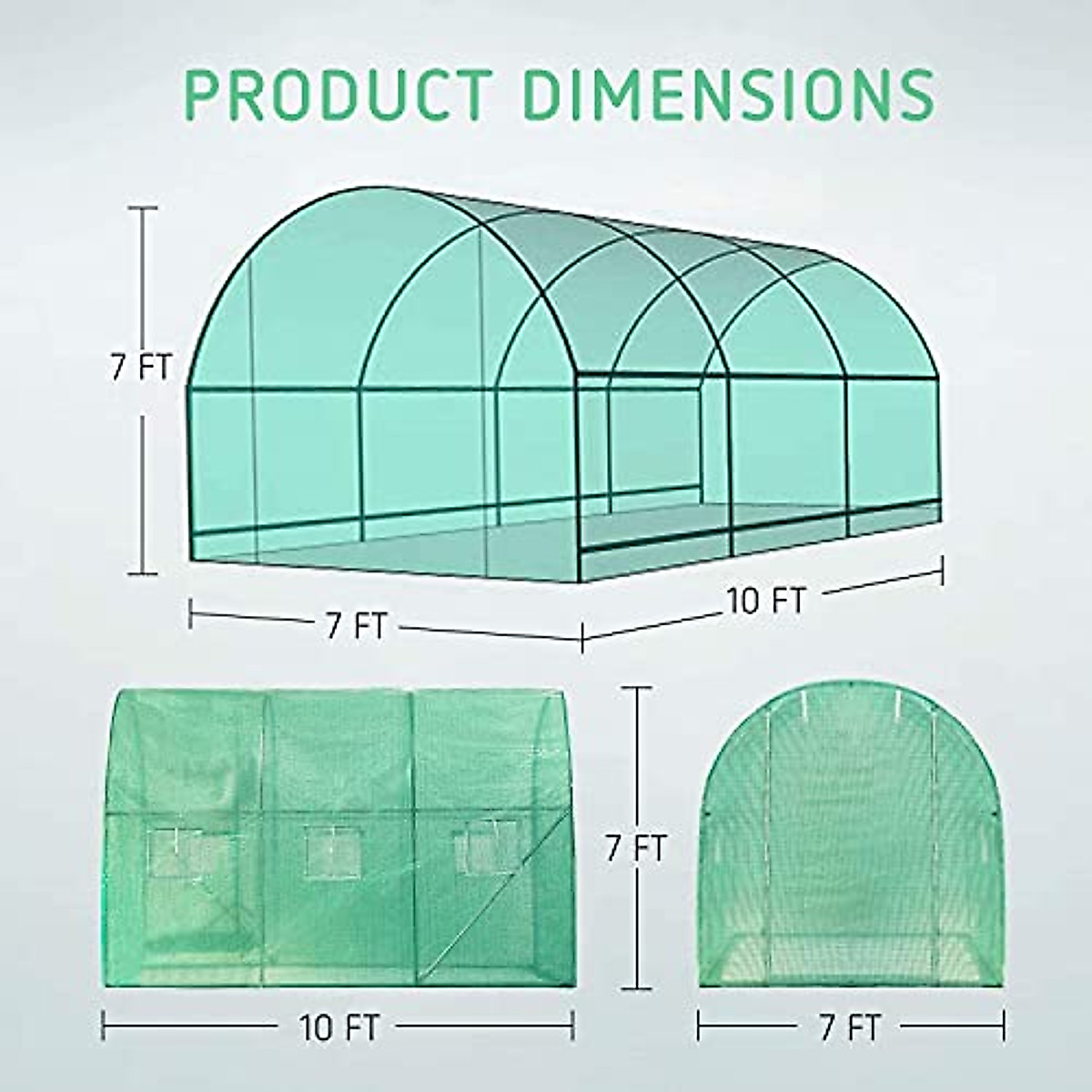 VIVOSUN 10x7x7 Ft. Large Walk in Greenhouse, Greenhouse Tunnel, Garden Plant Hot House with White PE Cover, Roll-up Zipper Door and Window for Outdoor