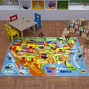 KC Cubs Playtime Collection USA United States Map Educational Learning & Game Area Rug Carpet for Kids and Children Bedrooms and Playroom (3'3" x 4'7")