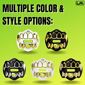 Loudmouth Football Mouth Guard - 3D Chrome Grillz Football Mouthpiece, Fits Adult & Youth, Mouth Guard Football Accessories (3D Grillz Bling - Chrome Black/Gold)