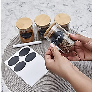 PreZervers12 pcs Spice Jars | 7oz| 12 Food Storage Containers | Airtight Bamboo Lid with 7oz Glass Jar | Includes Pen and Decorative Labels | Dozen Spice Jars | Tea, Sugar, Salt, Herbs | Bonus Item |