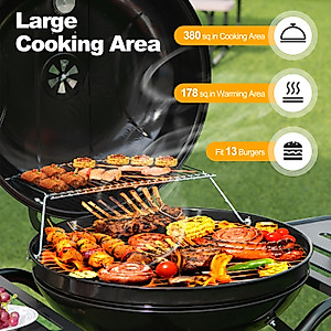 Giantex Kettle Charcoal Grill 22-Inch, Porcelain Enamel Body and Lid, 2 Side Tables with 4 Hooks, Storage Shelf, Upgraded Ash Catcher, Thermometer, Air Vents, Outdoor Cooking Barbecue Grill