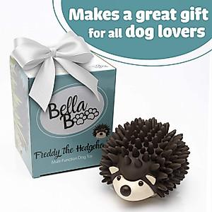 Bella Boo Pets Interactive Dog Toy for Strong Chewers - Freddy The Hedgehog All-in-One Treat Ball + Food Dispensing Slow Feeder Dog IQ Puzzle + Dental Chew Toy for Medium and Large Breed Dogs (Brown)