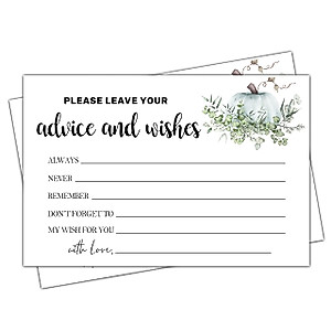 Advice and Wishes Card, Bridal Shower Advice Cards, Autumn Pumpkin Greenery Cards for The Bride and Groom, Wedding or Baby Shower, Birthday, Graduation, Retirement, Guestbook - 25 Cards - 012ADVICE