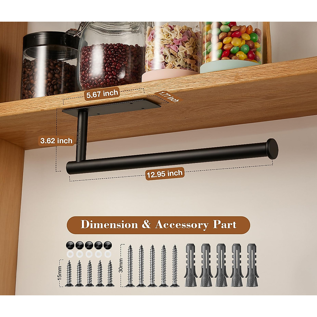 Paper Towel Holder Under Cabinet, Black Drilling or Self Adhesive Paper Towel Holder, Paper Towel Roll Rack, SUS304 Stainless Steel Under Counter Paper Towel Holder for Kitchen, Pantry, Sink, Bathroom