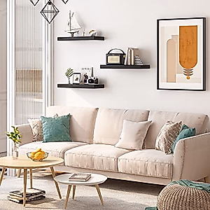 Fixwal Floating Shelves Black, Set of 3 Wall Shelves with Invisible Brackets for Bedroom, Bathroom, Living Room, Kitchen