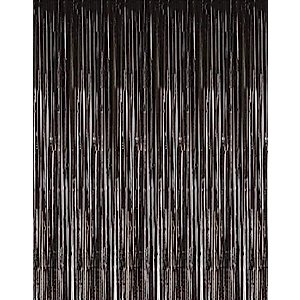 2pcs 3.2ft x 8.2ft Shiny Black Metallic Tinsel Foil Fringe Curtain Photo Booth Backdrop Props for Birthday Wedding Bridal Shower Baby Shower Celebration Bachelorette Party Decorations (Black)