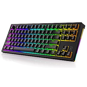 TECURS Wireless Gaming Keyboard, 80% TKL Mechanical Keyboard RGB Programmable Wired/2.4Ghz/Bluetooth Backlit Keyboard 87 Keys Compact Gamer Keyboard with Red Switch for Windows Mac PC Laptop