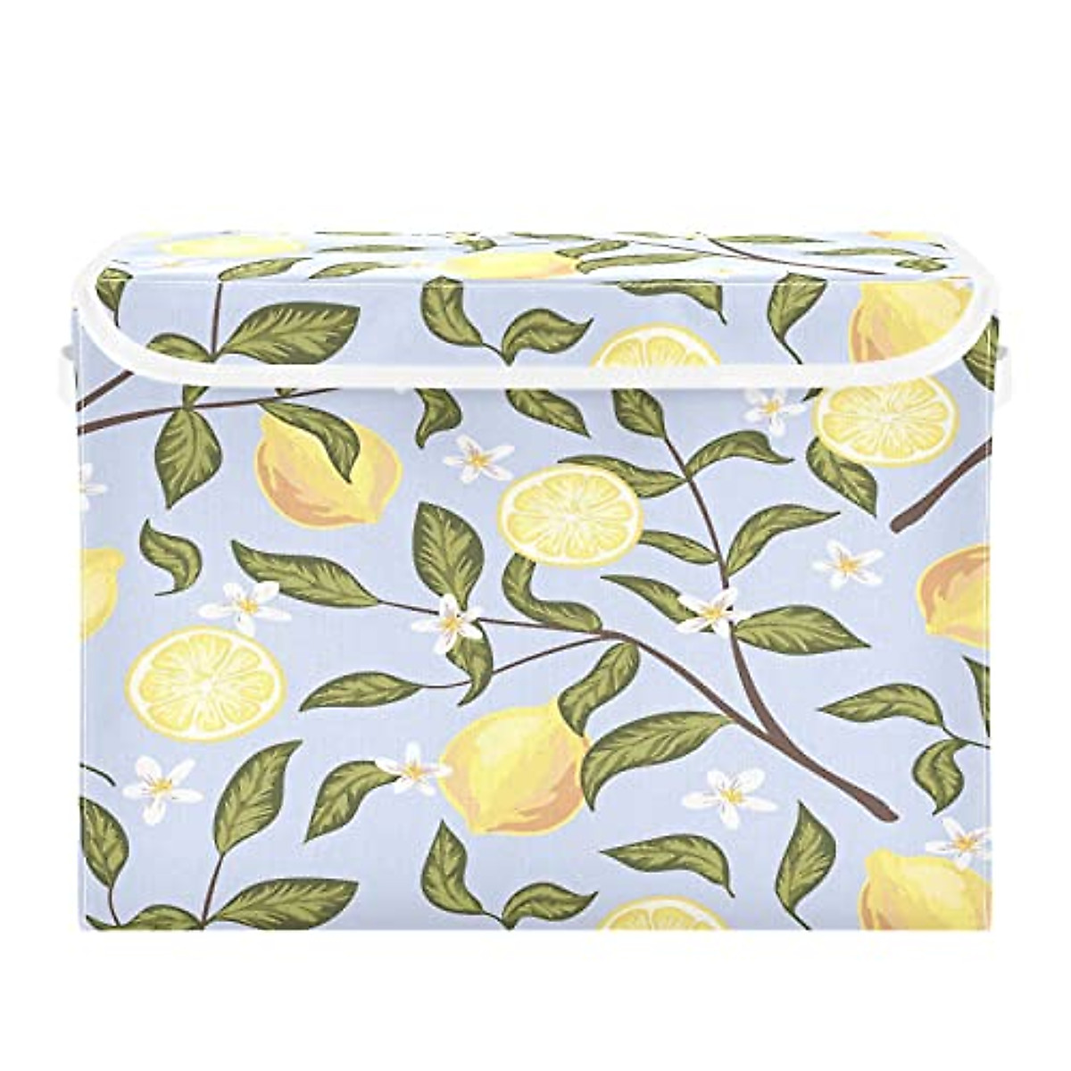 Kigai Lemon Flowers Storage Basket 16.5x12.6x11.8 In Collapsible Fabric Storage Cubes Organizer Large Storage Bin with Lids and Handles for Shelves Bedroom Closet Office