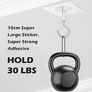 Adhesive Ceiling Hooks, 4 Pack 30lbs Super Heavy Duty Command Ceiling Hooks for Hanging Plants, Strong No Drill Outdoor Sticky Ceiling Hanger, Stick On Hooks for Lights,Wind Chimes,Lantern